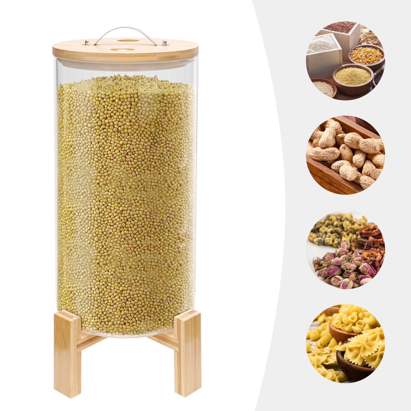 Clear Glass Rice Dispenser with Stand Storage Container Cereal Storage ...