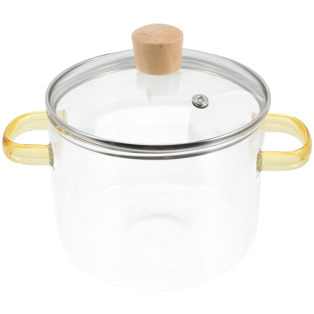 Clear Glass Stockpot with Lid Double Handle Glass Cooking Pot Ramen Pot ...