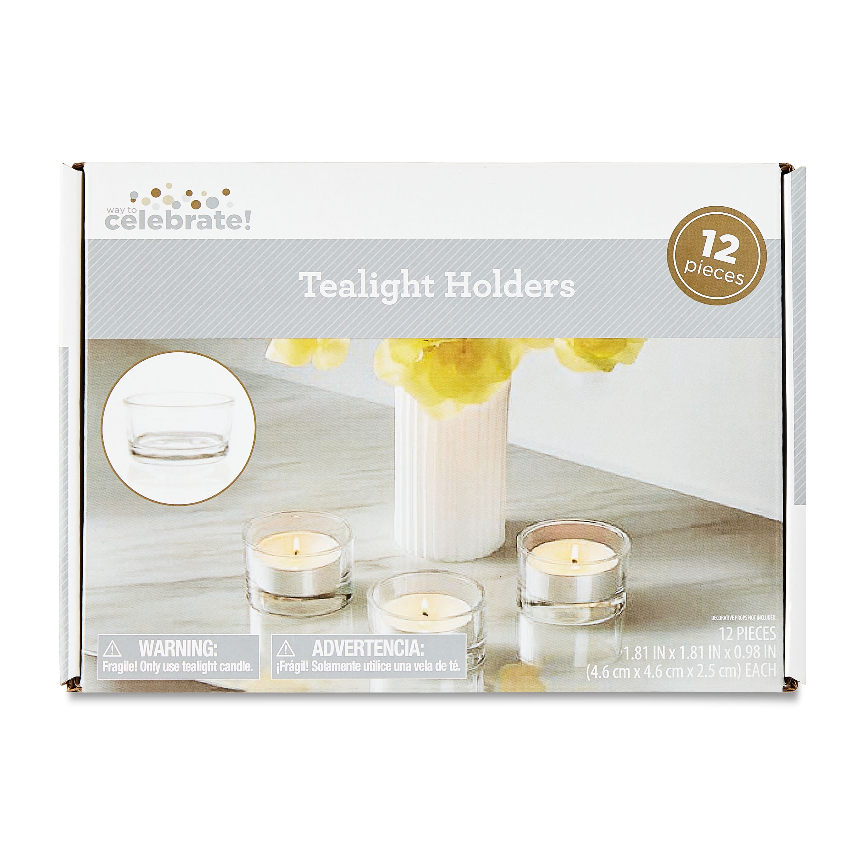 Way To Celebrate Clear Glass Tealight Holders 12 Piece 1.81x1.81x0.98 ...