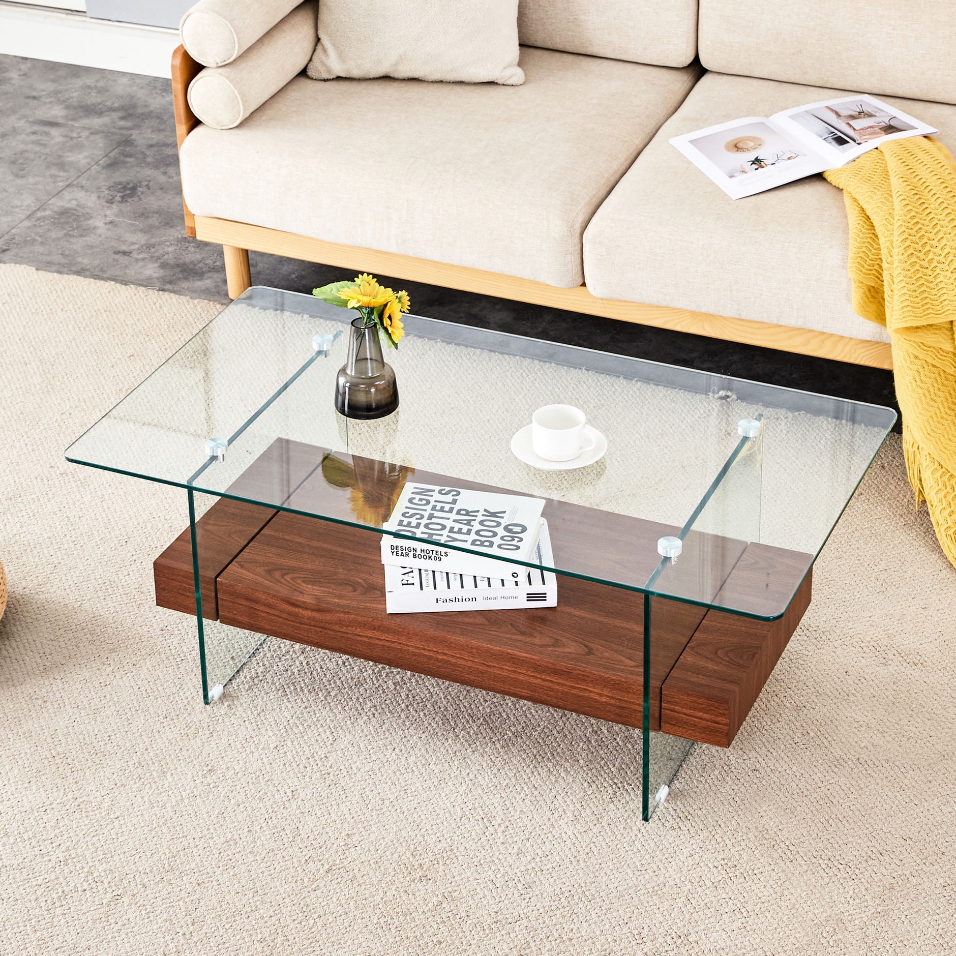 Clear Glass Top Coffee Table+Versatile Placement”-“Living Room Center ...