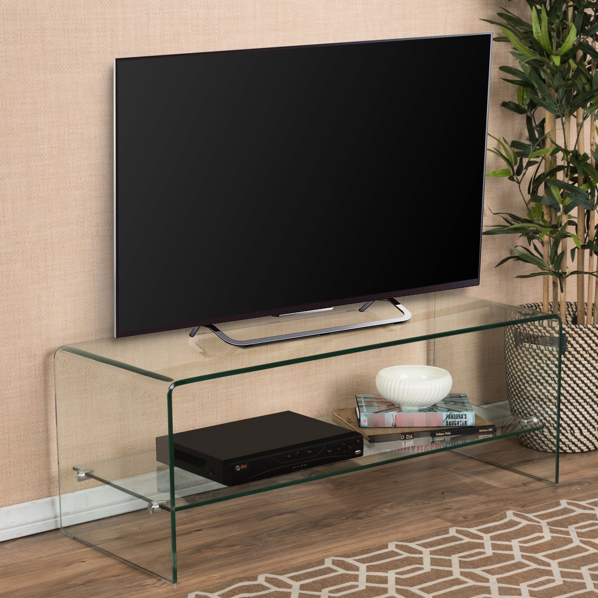 Clear Glass Tv Stand With Detachable Shelves - Customizable Setup, 39 ...