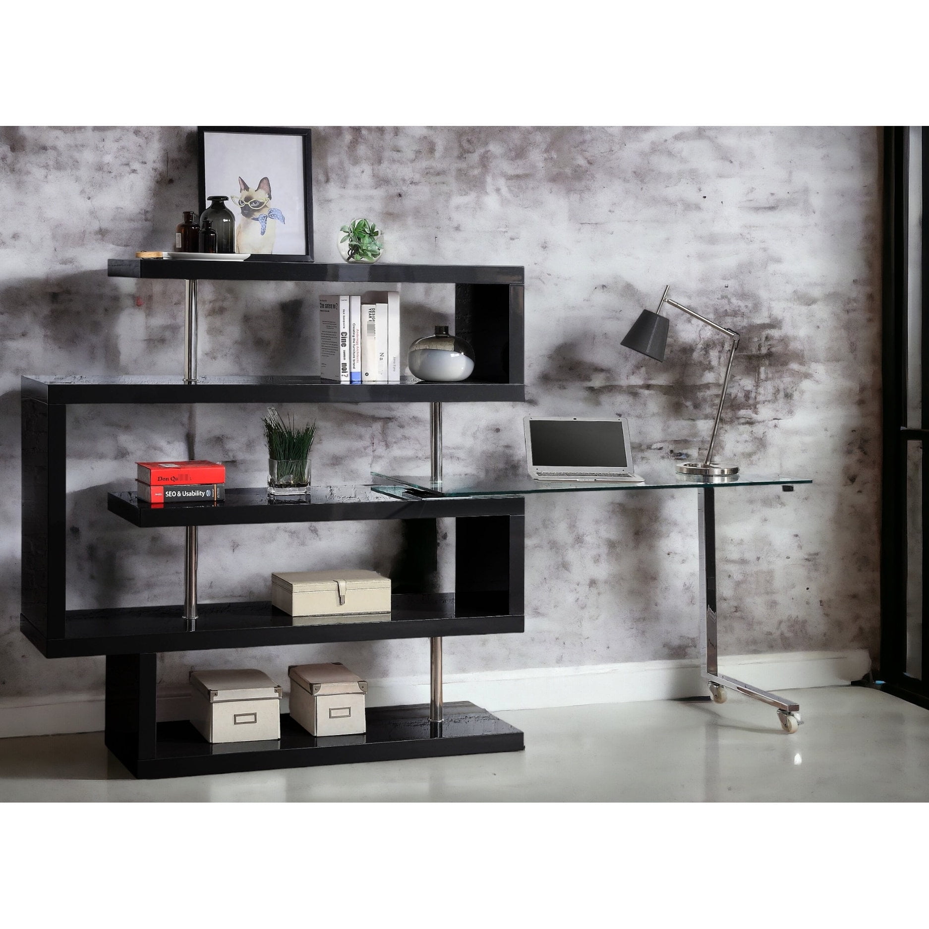 Clear Glass Writing Desk with 4 - Shelf Storage / Mobile and Durable ...
