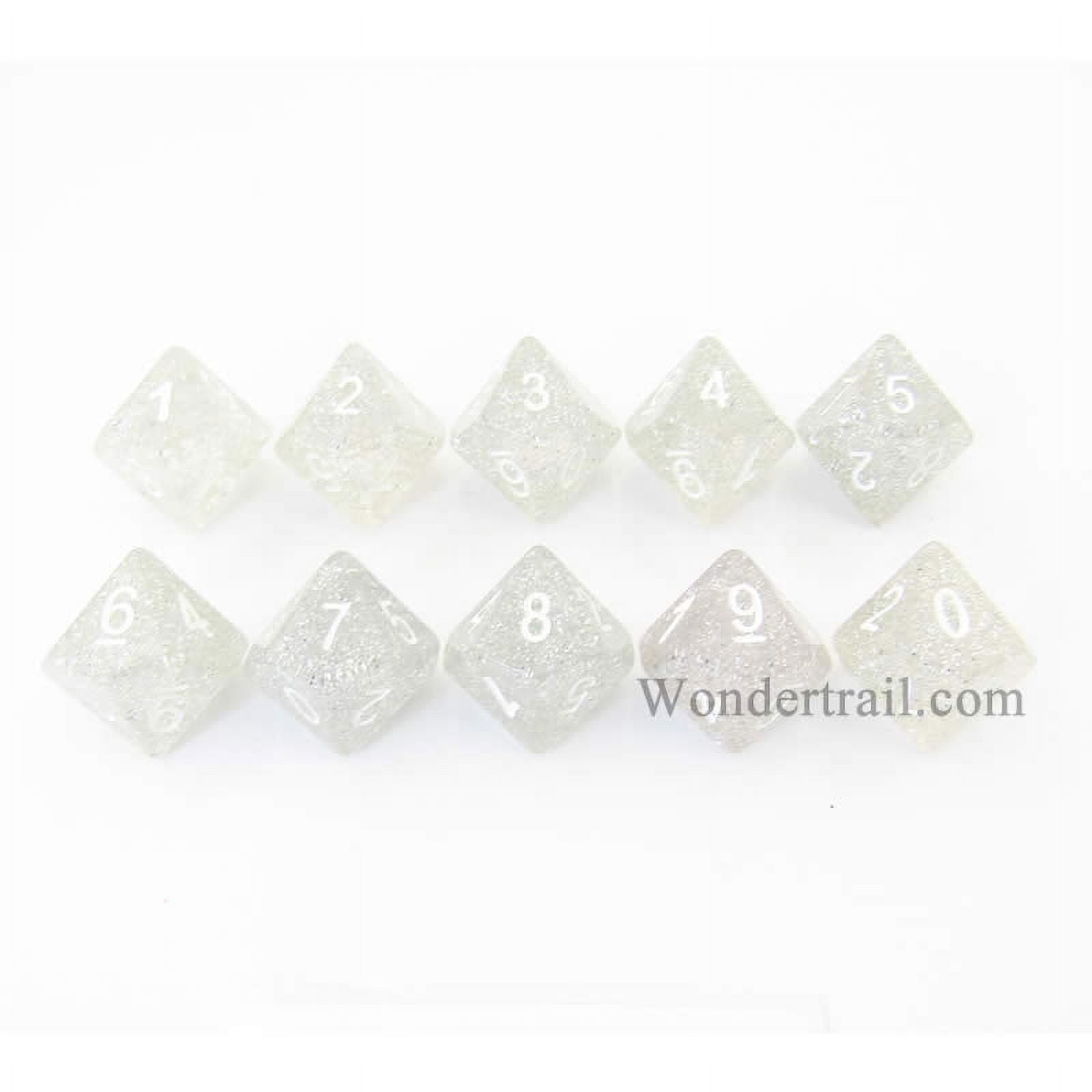 Clear Glitter Dice with White Numbers D10 16mm (5/8in) Pack of 10 ...