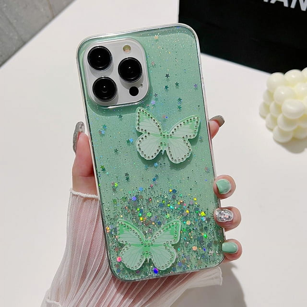 Clear Glitter Epoxy Butterfly Phone Case For IPhone 15 Pro Max 14 13 12 ...