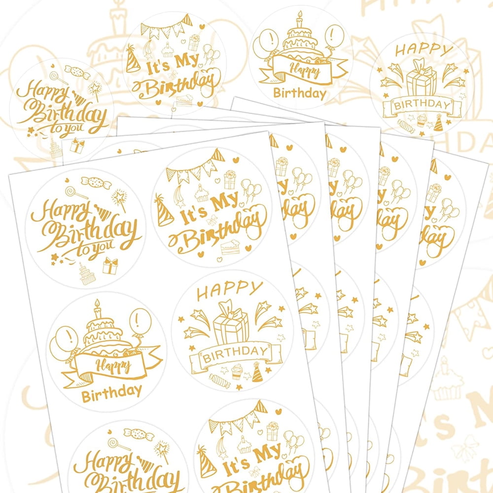 Clear Gold Foiled Happy Birthday Stickers 200 Pcs Birthday Envelope ...