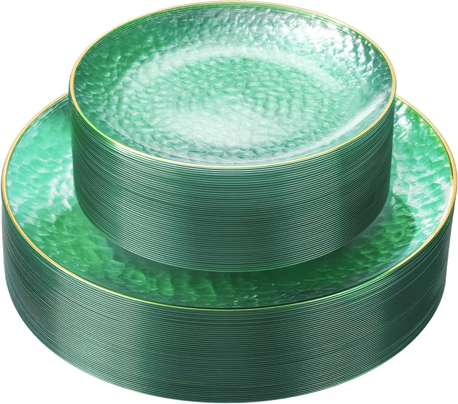 Clear Green Hammered Texture Disposable Plastic Plates with Gold Rim ...