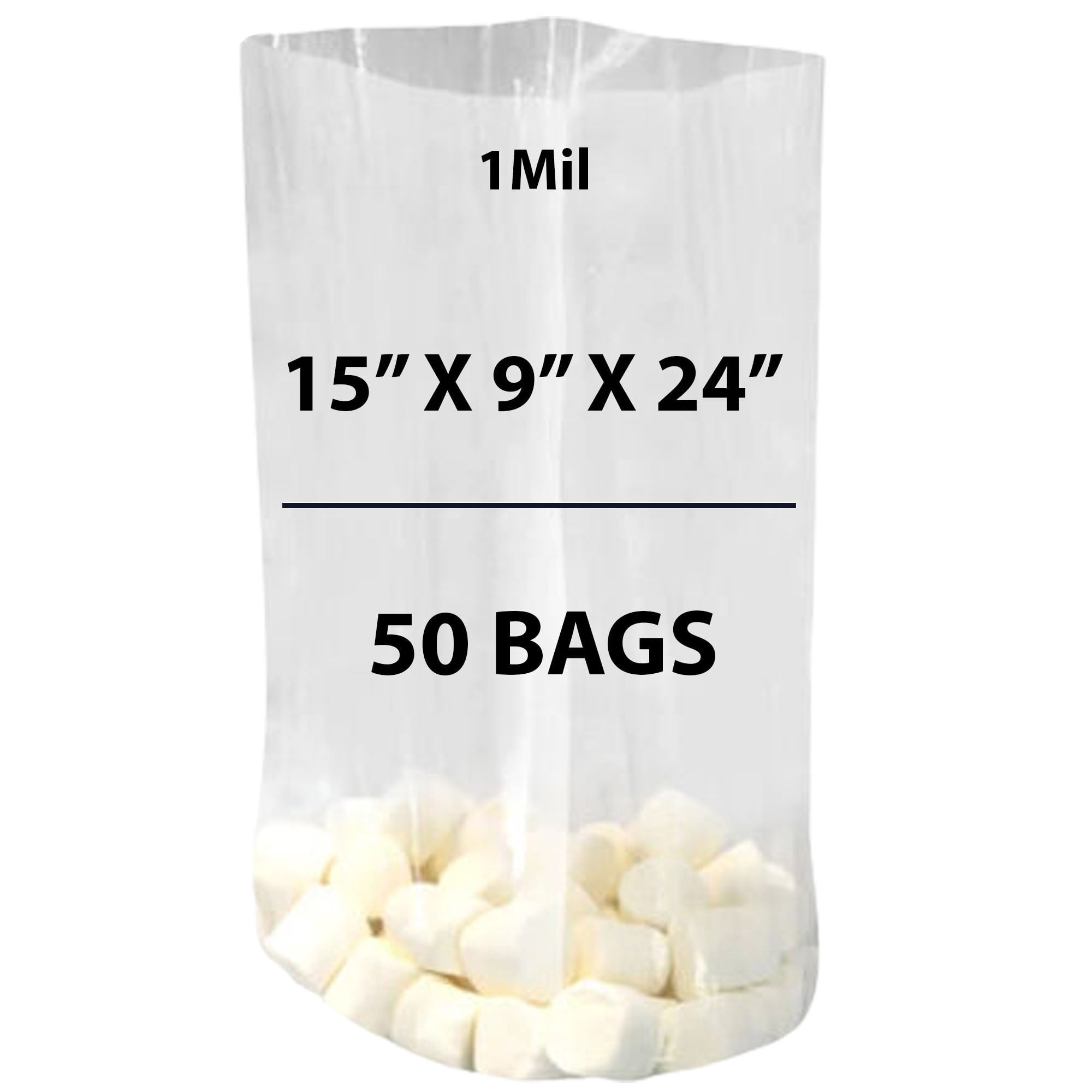 Clear Gusseted Bags 1Mil, 15" X 9" X 24" & 50 Bags | LDPE Material with ...