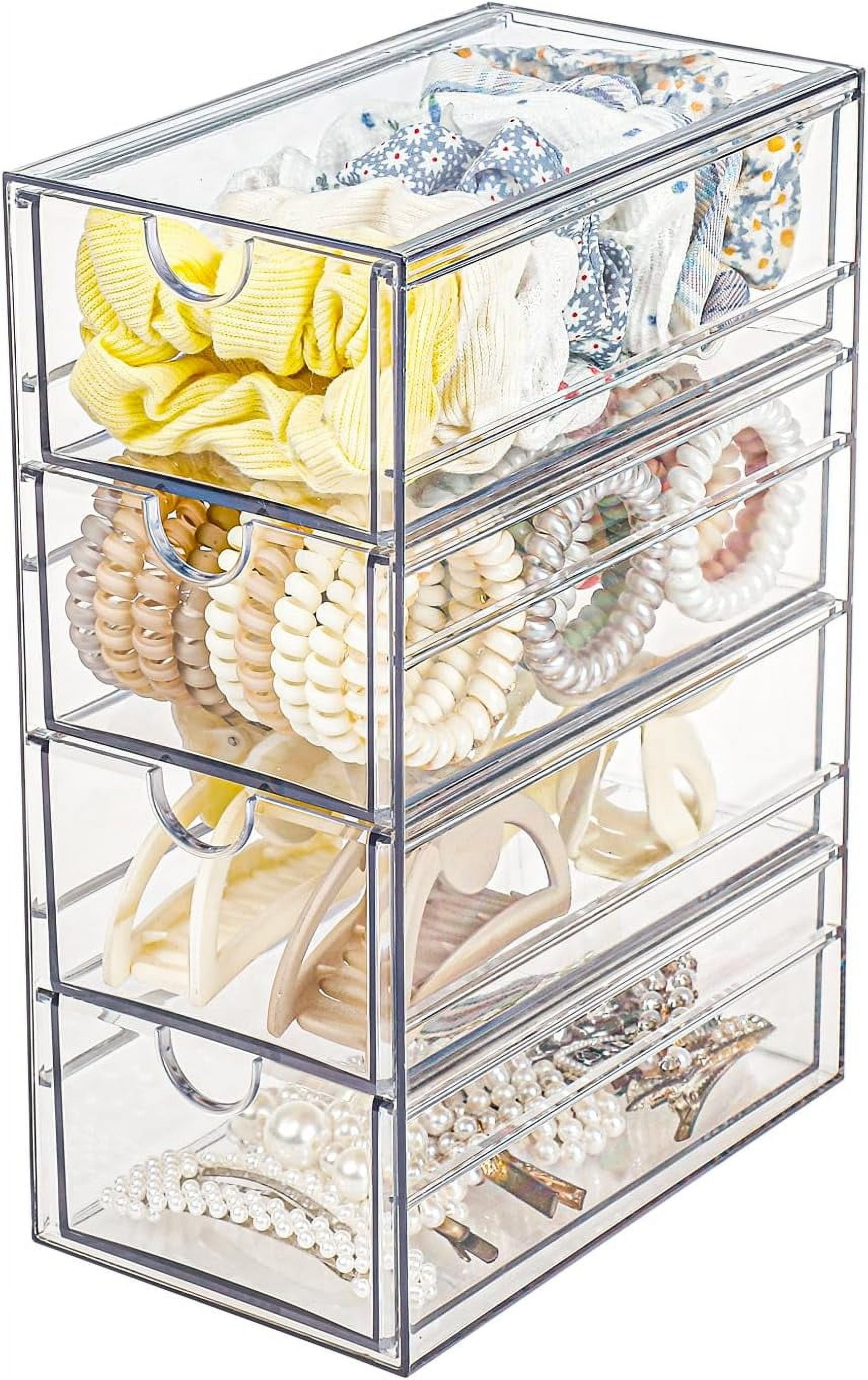 Clear Hair Accessory Organizer Box with 4 Drawers, Compact Storage ...
