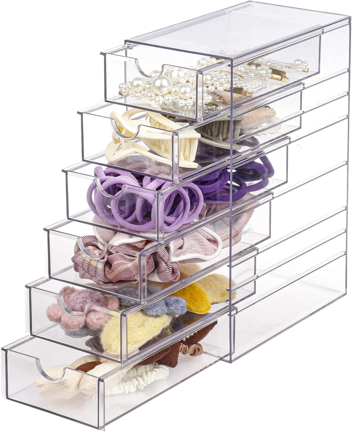 Clear Hair Accessory Organizer Box with 6 Drawers, Compact Storage ...
