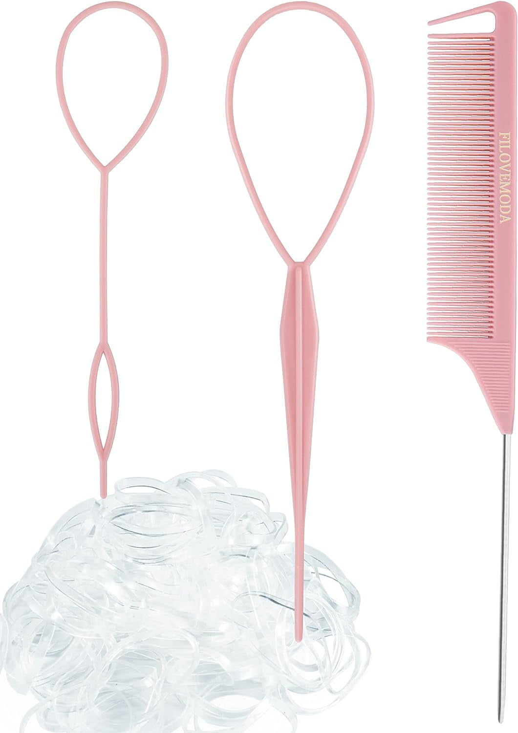 Clear Hair Elastics, Metal Pin Tail Braiding Comb, hair loop styling ...