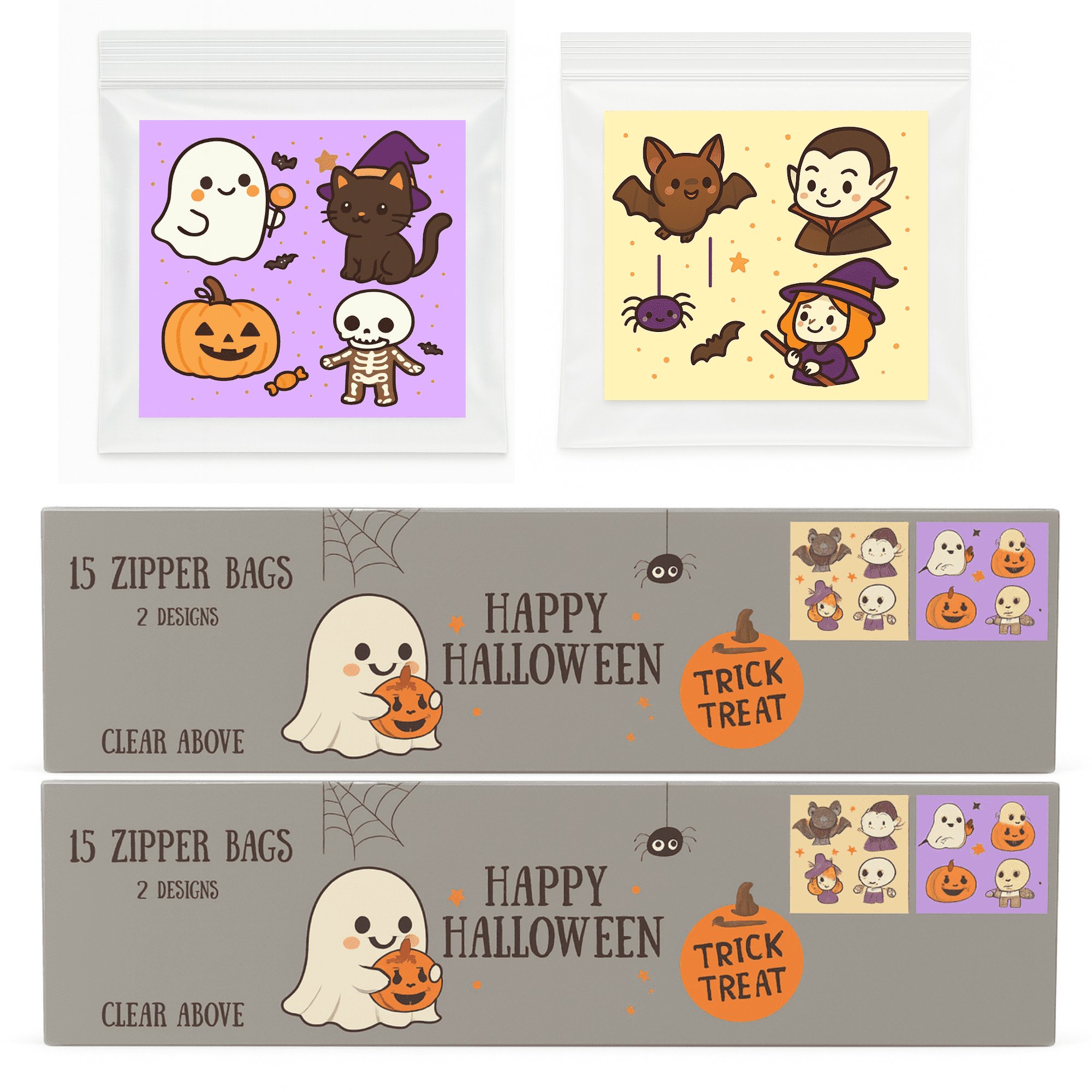 Clear Above Halloween Zipper Bags – 2 Pack (30 Bags) – Ghost, Cat ...