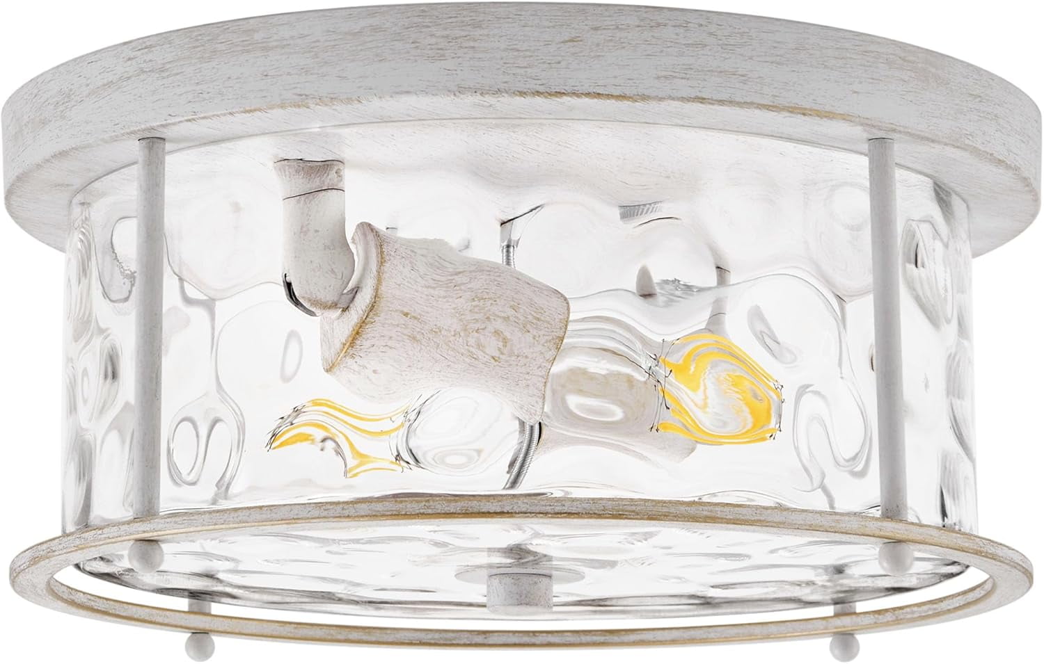 Clear Hammered Glass Flush Mount Ceiling Light, 2-Lights Industrial ...