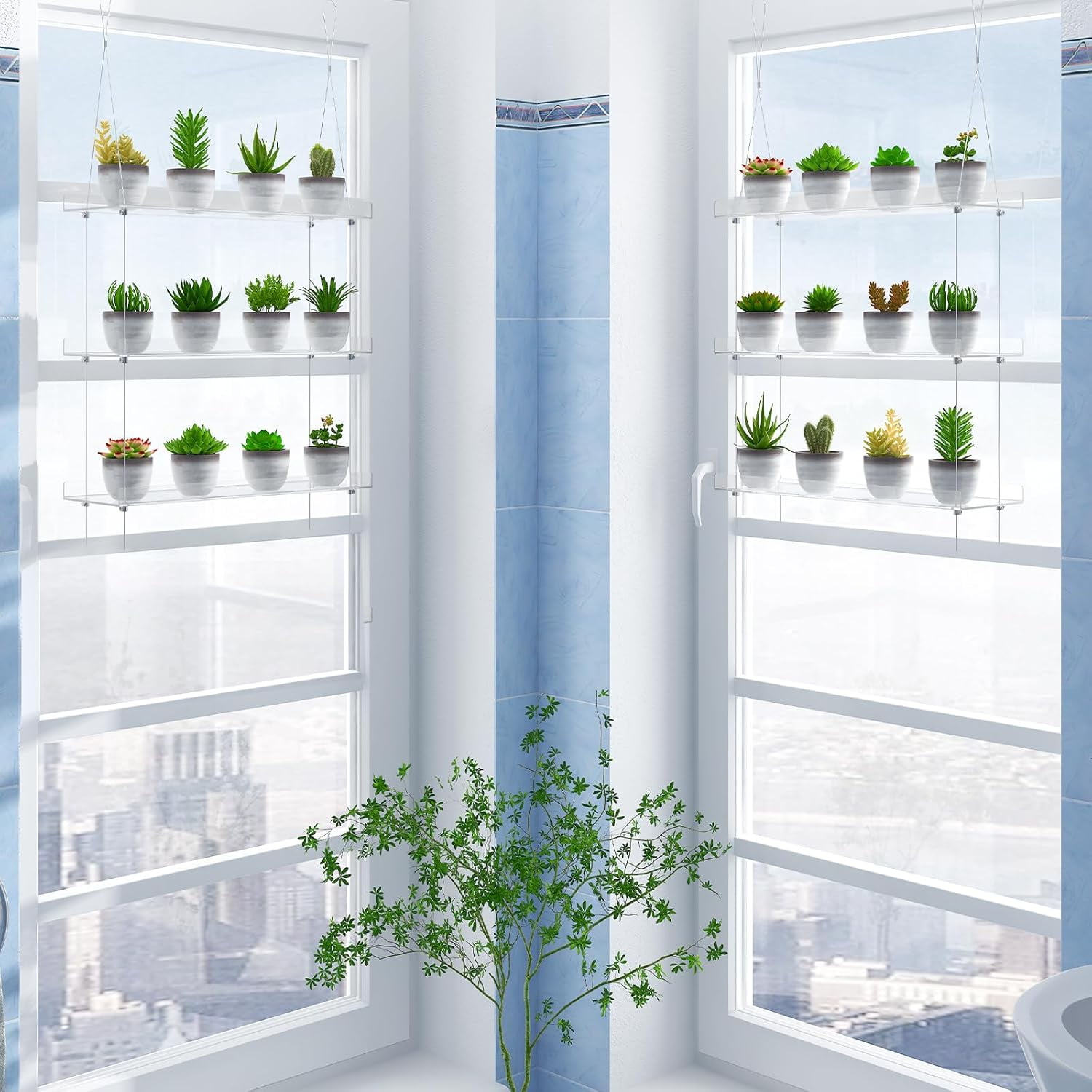 Clear Hanging Window Plant Shelves, 2-Pack 3-Tier, Indoor Windows Wall ...
