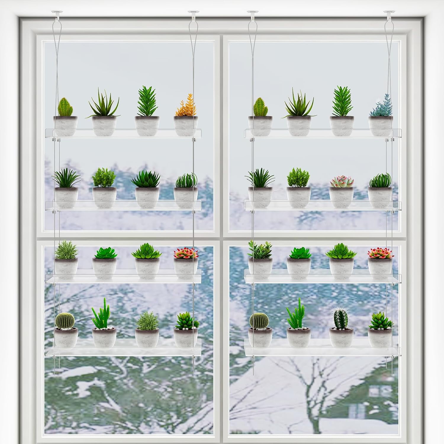 Clear Hanging Window Plant Shelves,2-Pack 4-Tier,Indoor Windows Wall ...