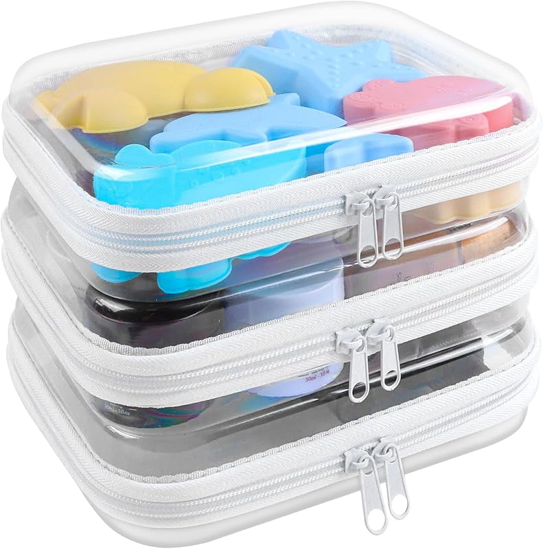 Clear Hard Shell Zipper Case 3 Pack Transparent Storage Box Containers ...
