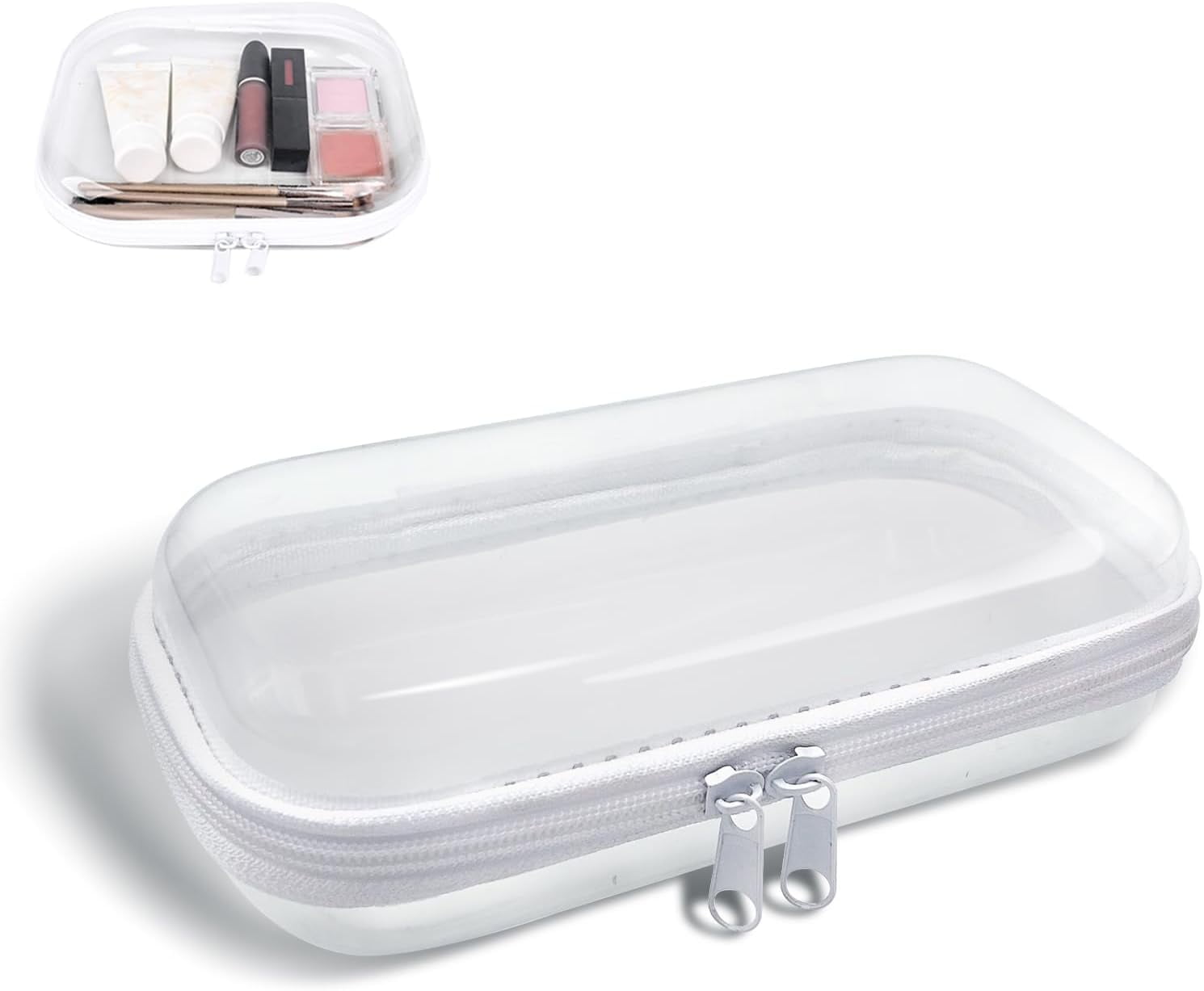 Clear Hard Shell Zipper Case,Transparent Double Zippers Hard Pouch ...