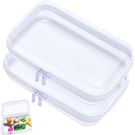 Clear Hard Shell Zipper Case, Upgraded Thicker Transparent Plastic Bins ...