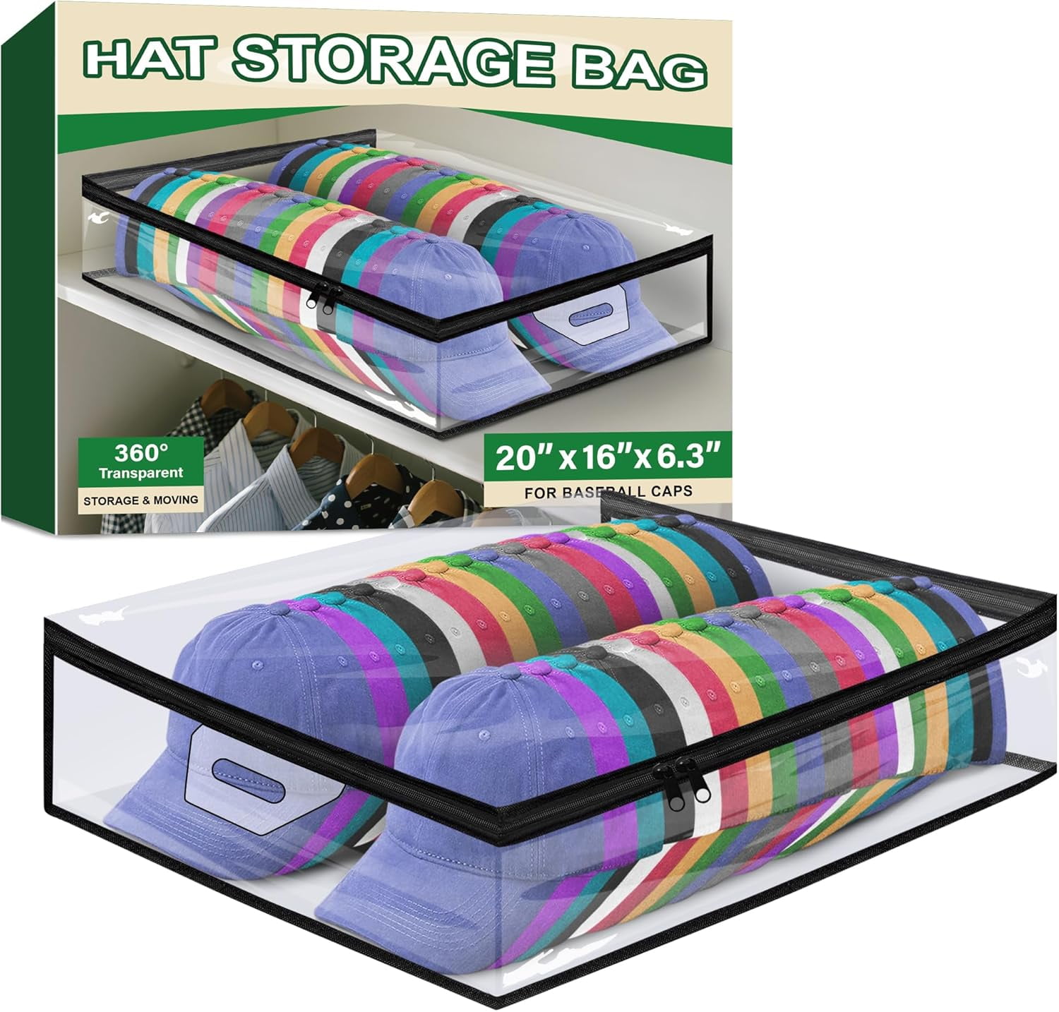 Clear Hat Organizers for Baseball Caps with Handle, Large Hat Storage ...
