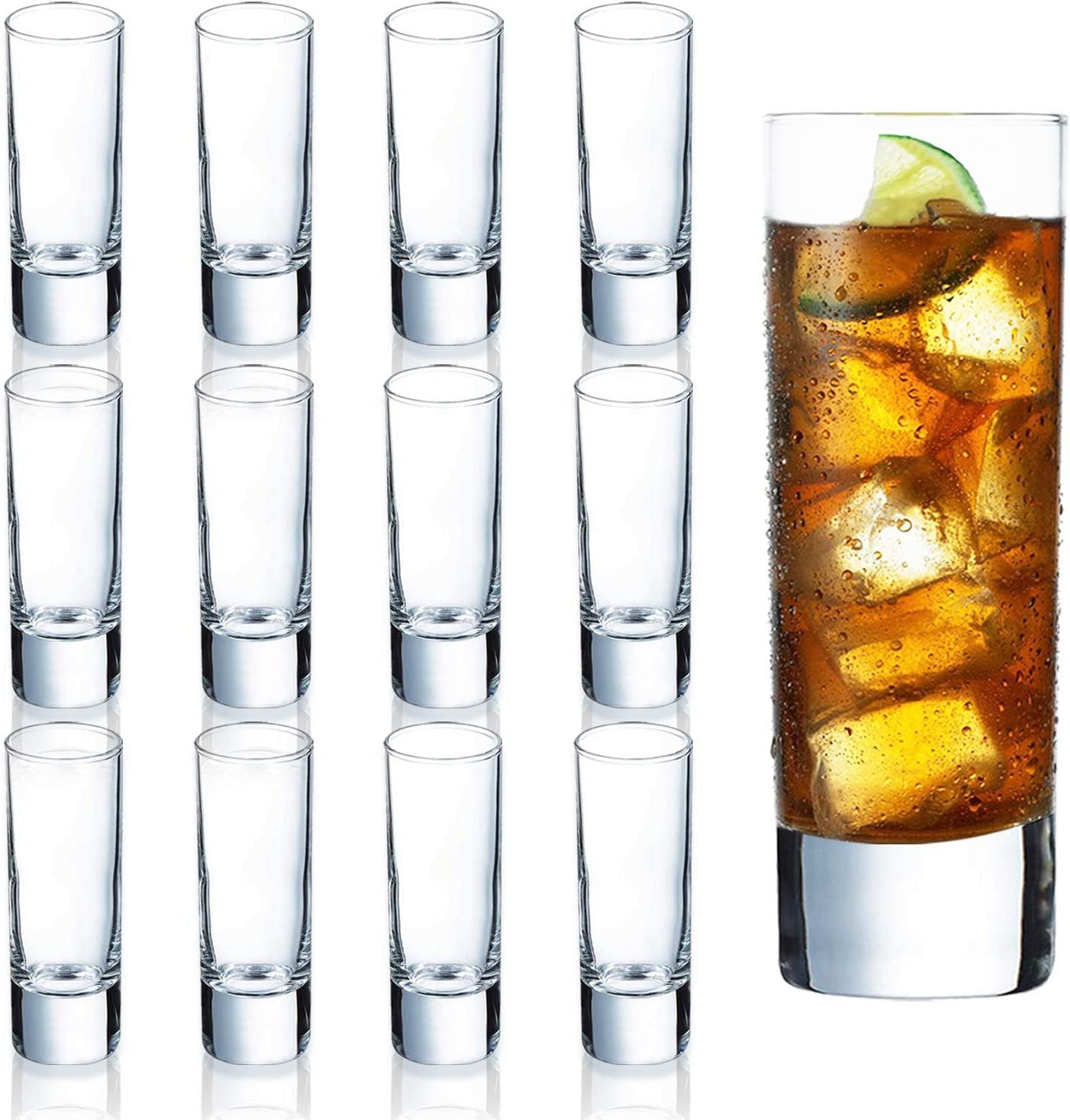 Hltser Clear Heavy Base Shot Glasses 12 Pack 2 oz Tall Glass Set for ...