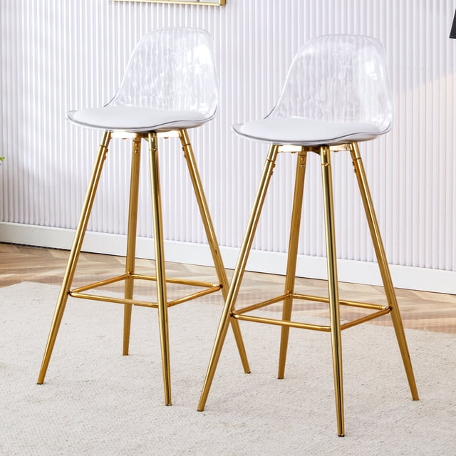 Clear High Bar Stools Set of 2, Modern Acrylic Counter Stools with Back ...
