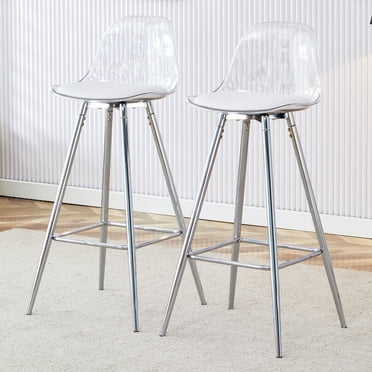 MOJAY Clear Bar Stools Set of 2, Counter Height Adjustable Swivel ...