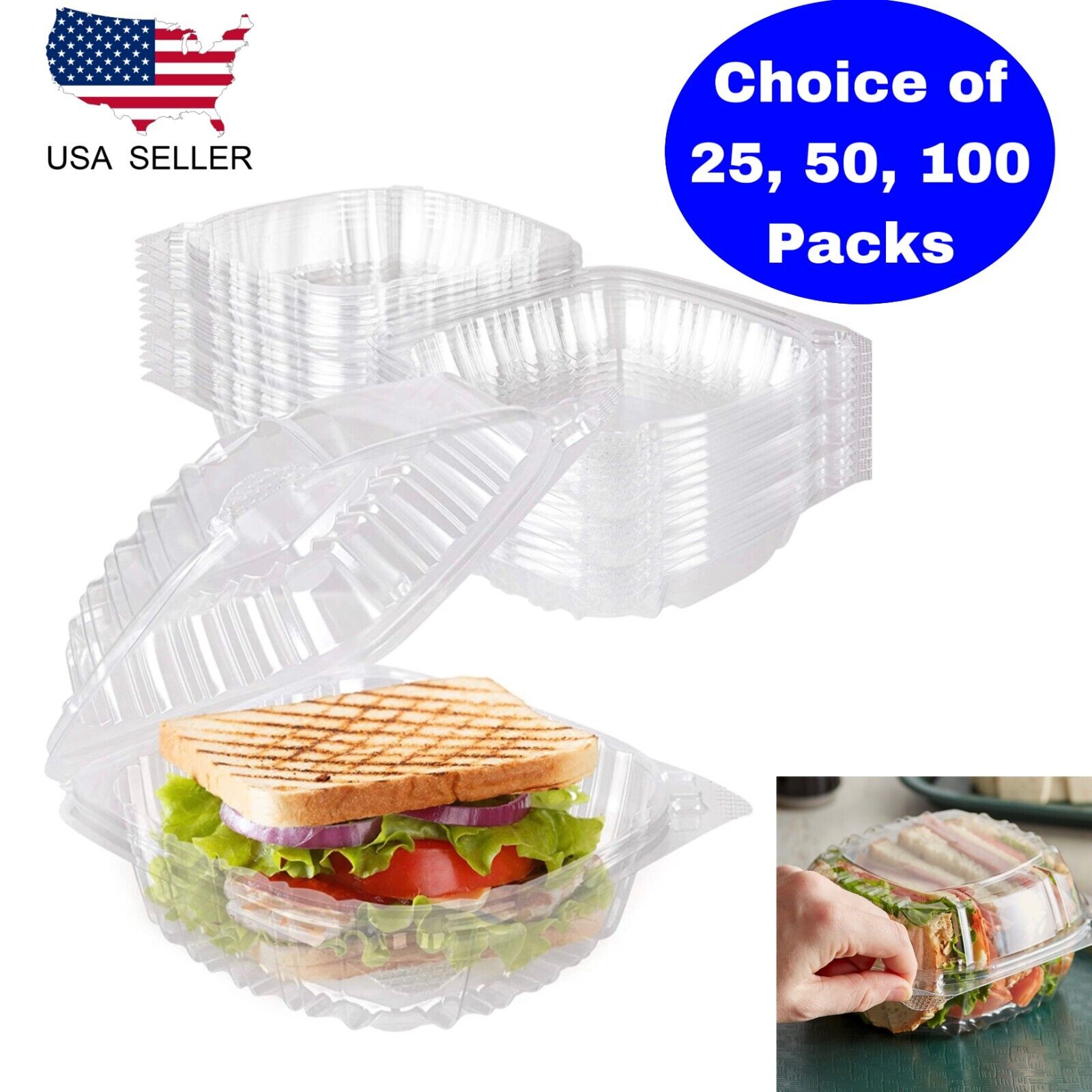 Clear Hinged Lid Plastic Food Container Take Out Salad Snack Desserts ...