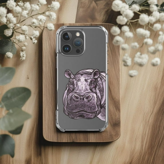 Clear Hippopotamus Hippo Themed Animal Phone Case with iPhone 17 to 11 ...