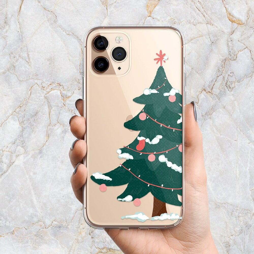 Clear Holiday Pine Tree Themed Festive Phone Case 17 16 15 14 13 12 11 ...