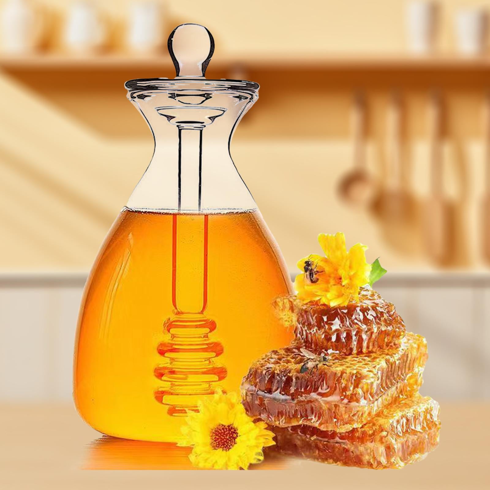 Clear Honey Jar with Dipper, Glass Dispenser Honey Pot Containers ...