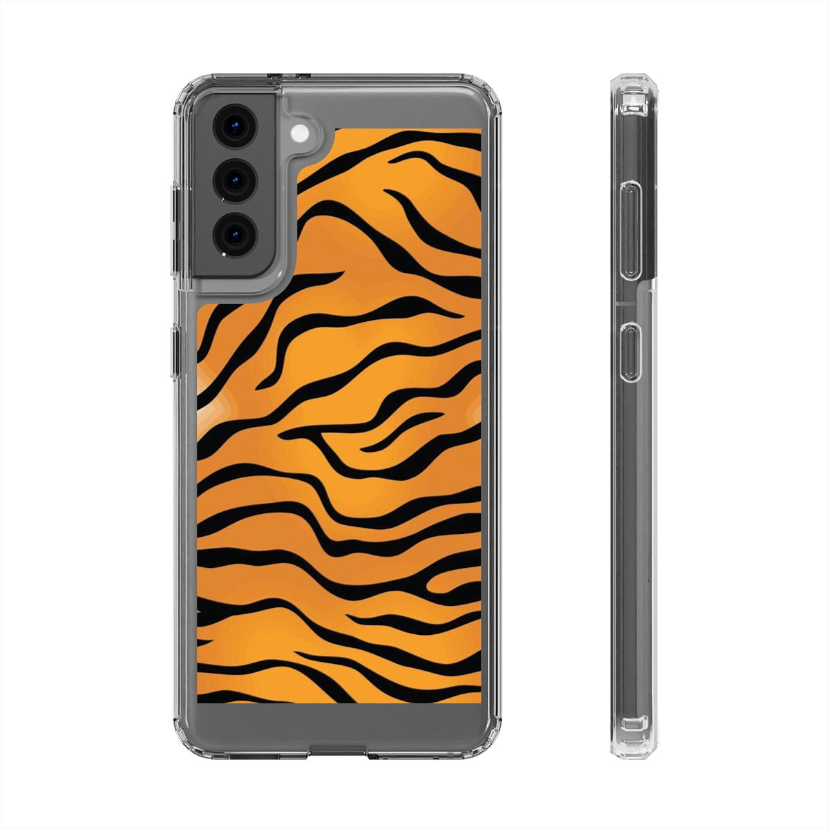 Clear Hybrid Shockproof Case for Samsung Galaxy S21 PLUS - Bold Orange Tiger Stripe Pattern ...