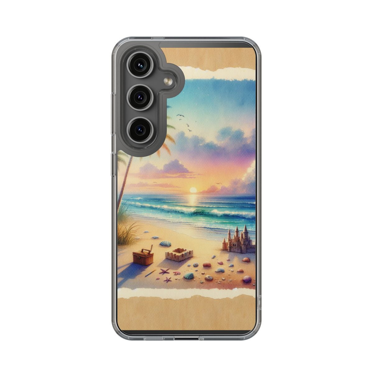 Clear Hybrid Shockproof Case for Samsung Galaxy S25 - Seaside Serenity: Peaceful Sunset Beach ...
