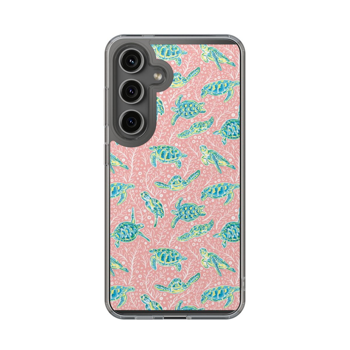 Clear Hybrid Shockproof Case for Samsung Galaxy S25 - Turtles on Pink Sea Background - Walmart.com