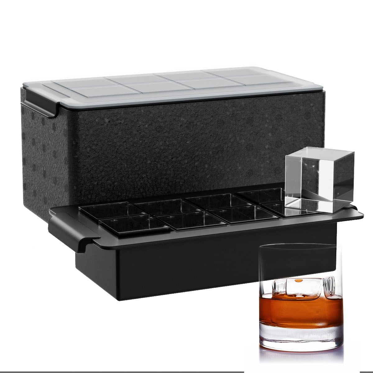 Clear Ice Cube Tray for Whiskey Cocktails, 2 Inch Large Square Silicone ...