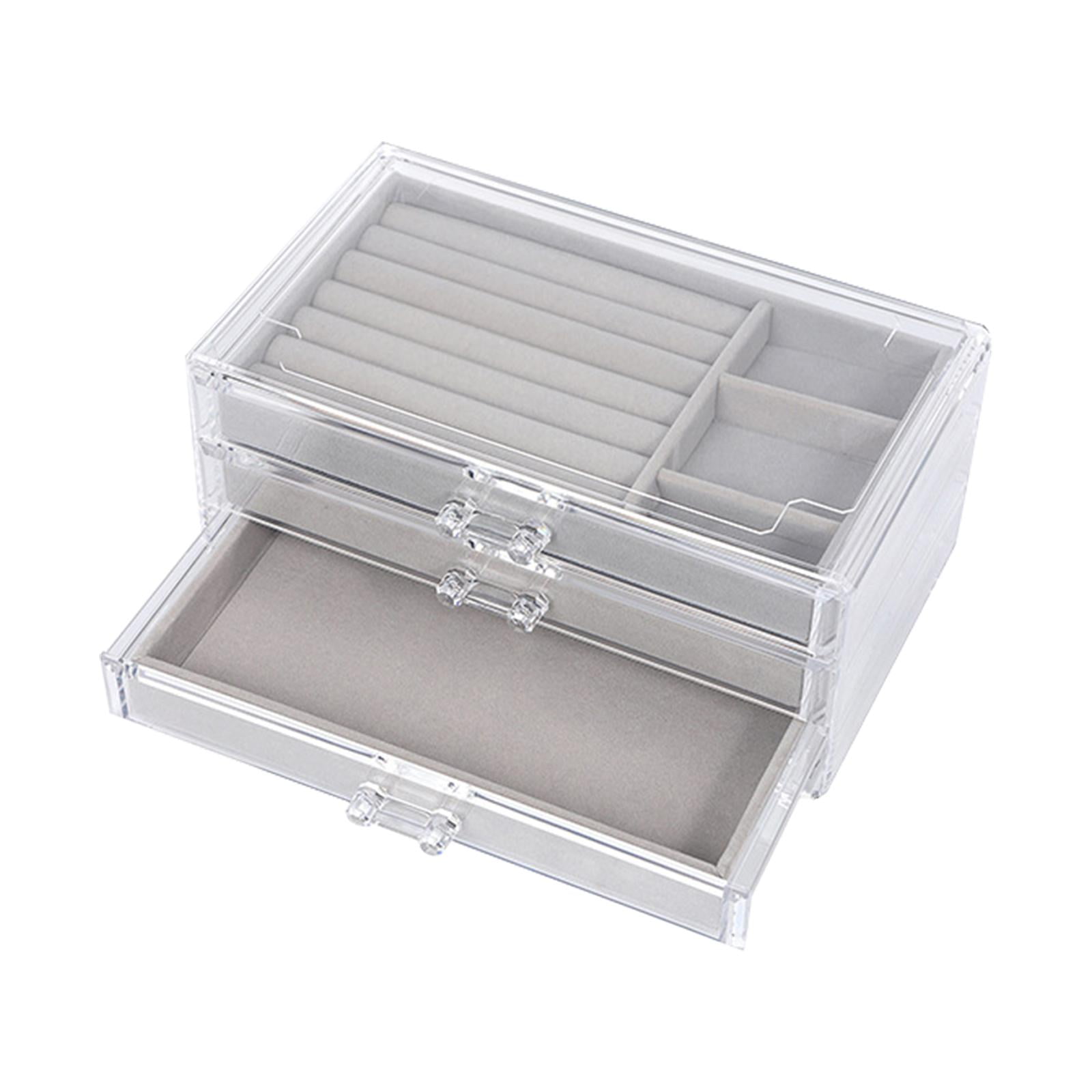 Clear Jewelry Storage Case 3 Drawers with Handle Portable Multi Use ...