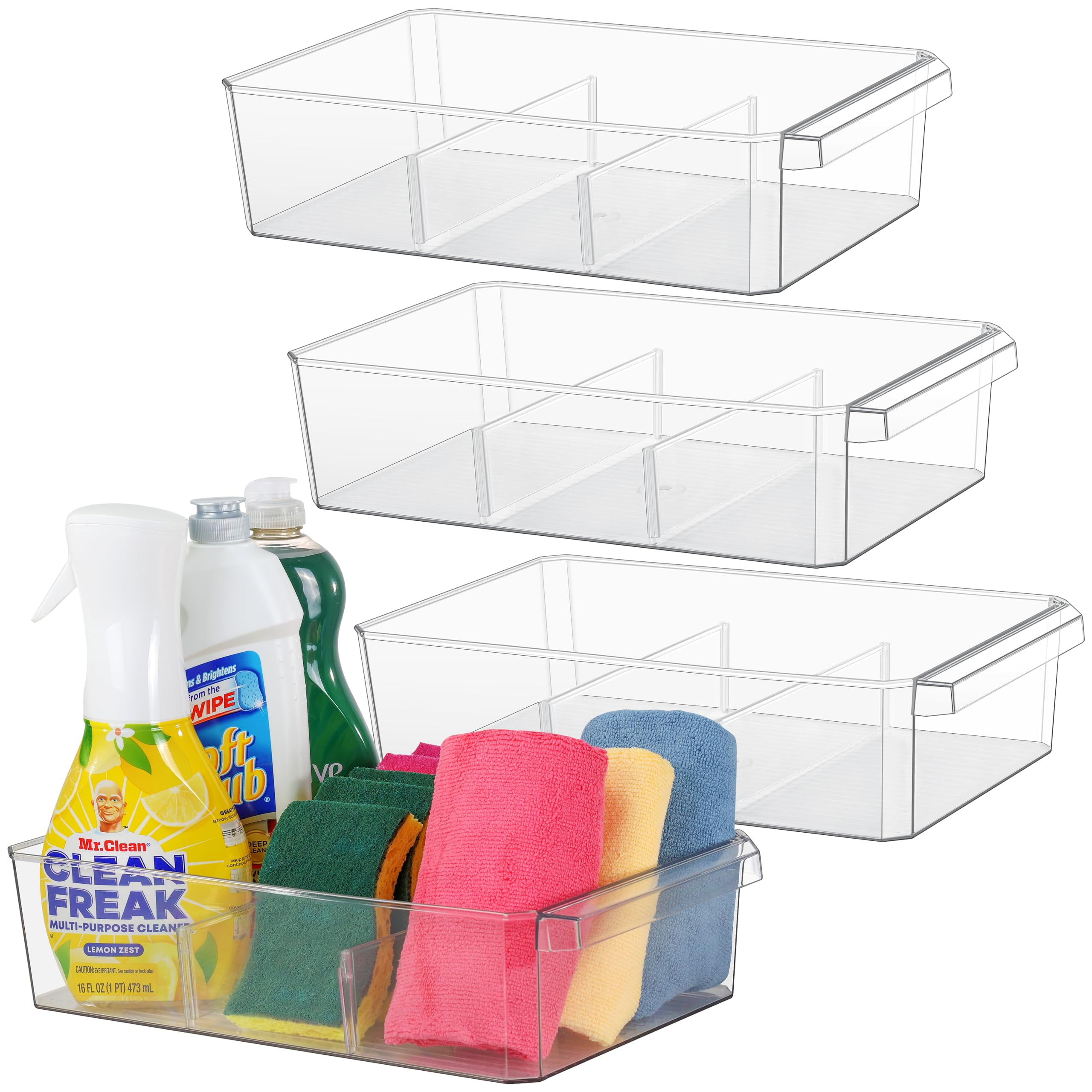 Clear Large Plastic Storage Bins With Removable Dividers, Pantry ...