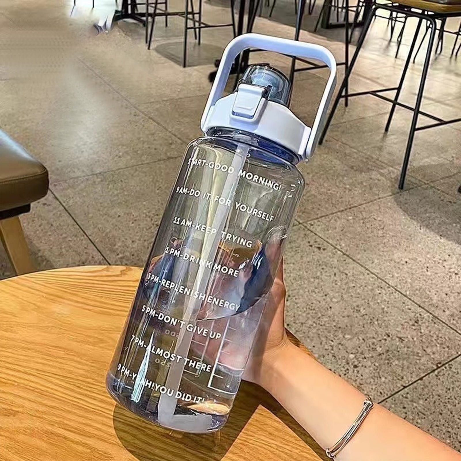 2L Clear Large Water Bottle Jug with Time Marker & Handle for All Day ...