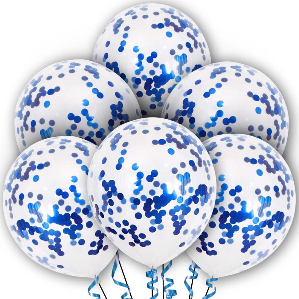 Clear Party Balloons with Royal Blue Confetti, 6 Ct. - Walmart.com