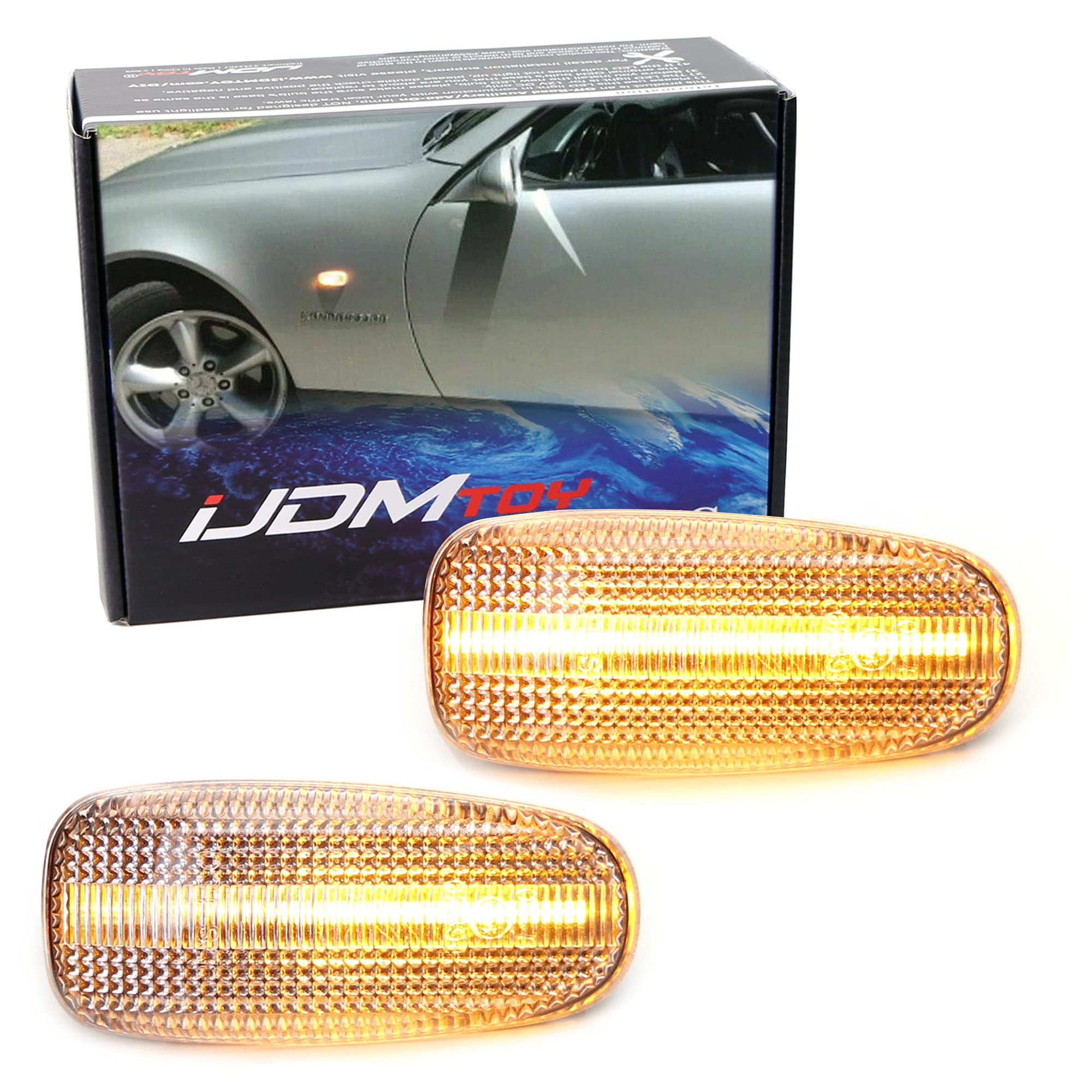 Clear Lens Amber Full LED Sequential Blink Fender Side Marker Indicator Lights For Mercedes CLK ...