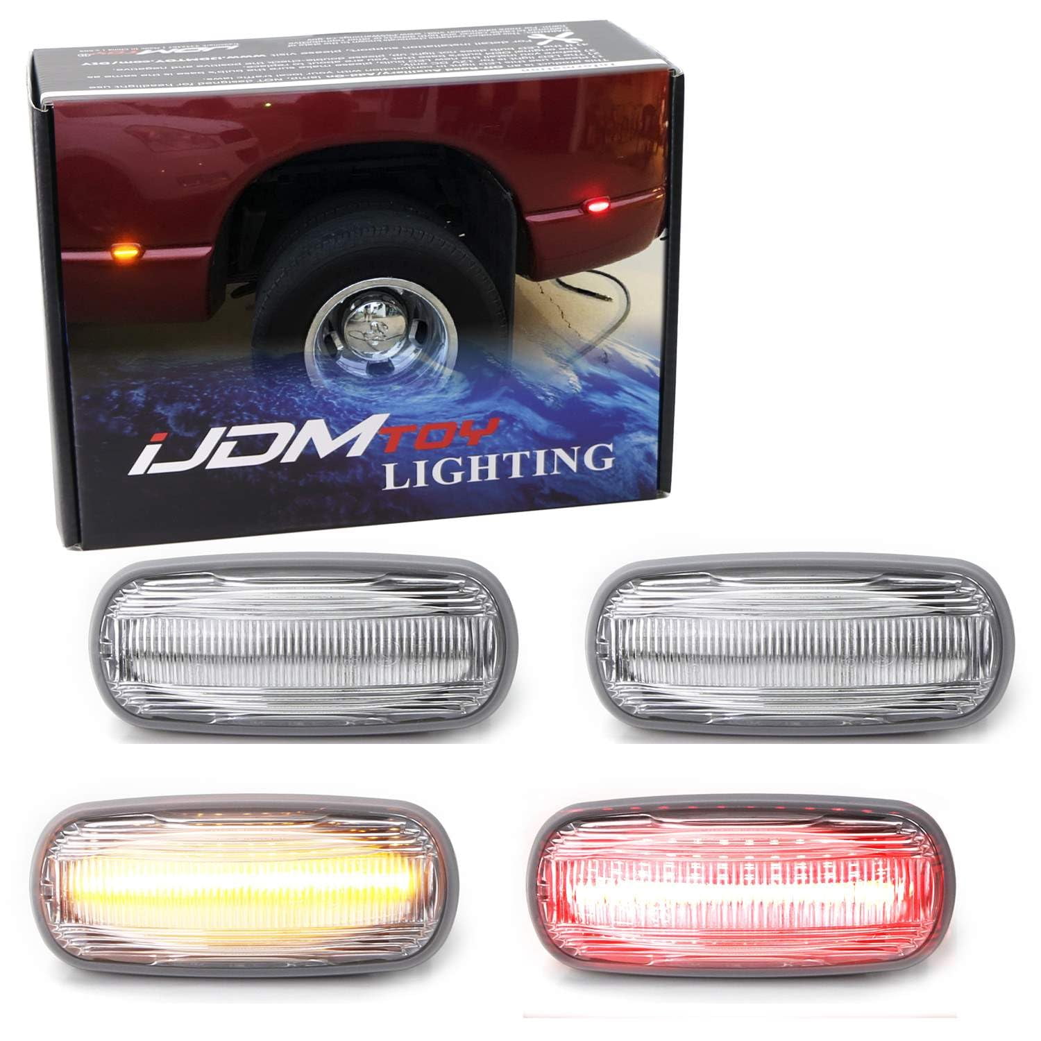 Clear Lens Amber/Red Full LED Trunk Bed Marker Lights Set For 2003-09 ...