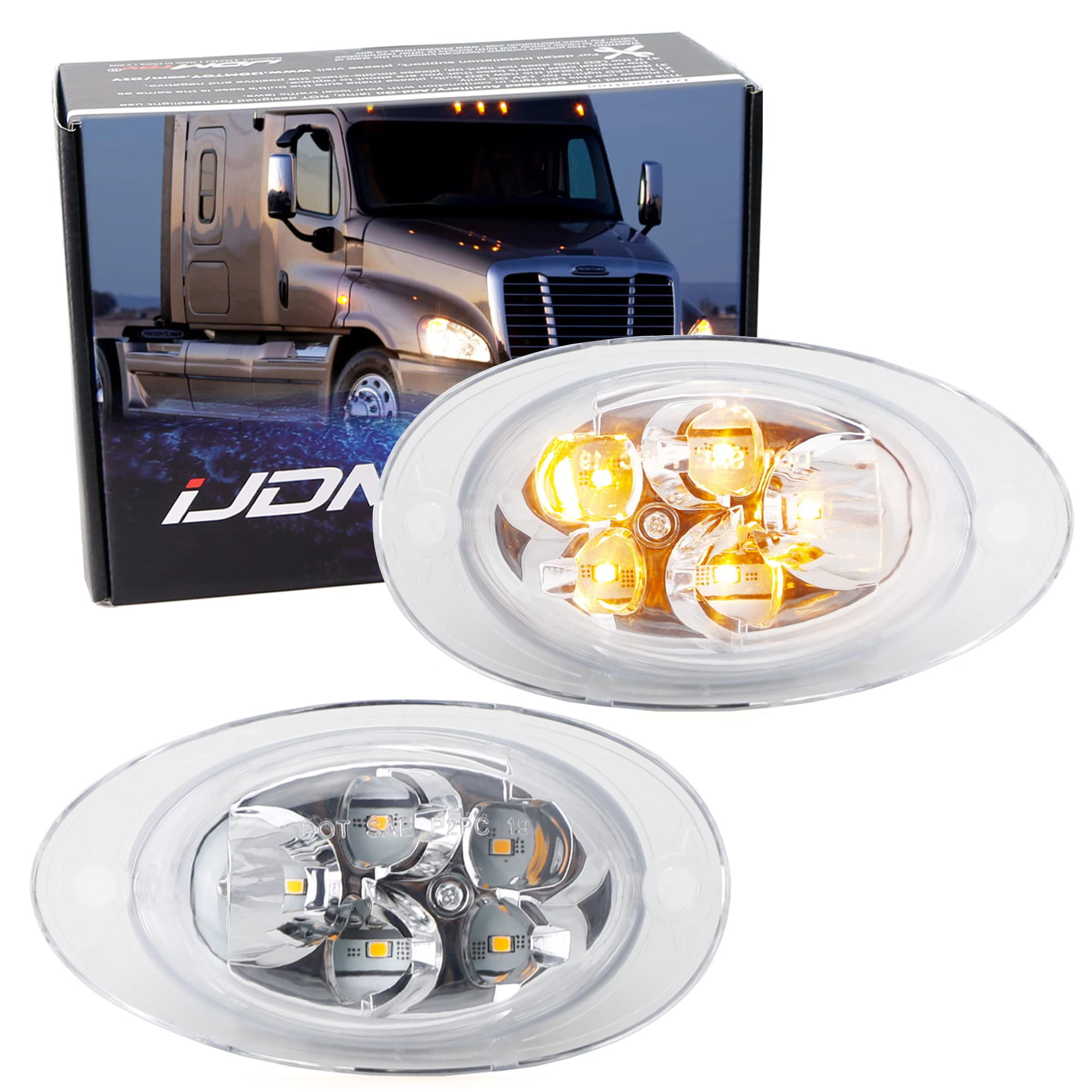 Clear Lens Chrome Finish Full Amber LED Front Cab Side Marker Turn ...