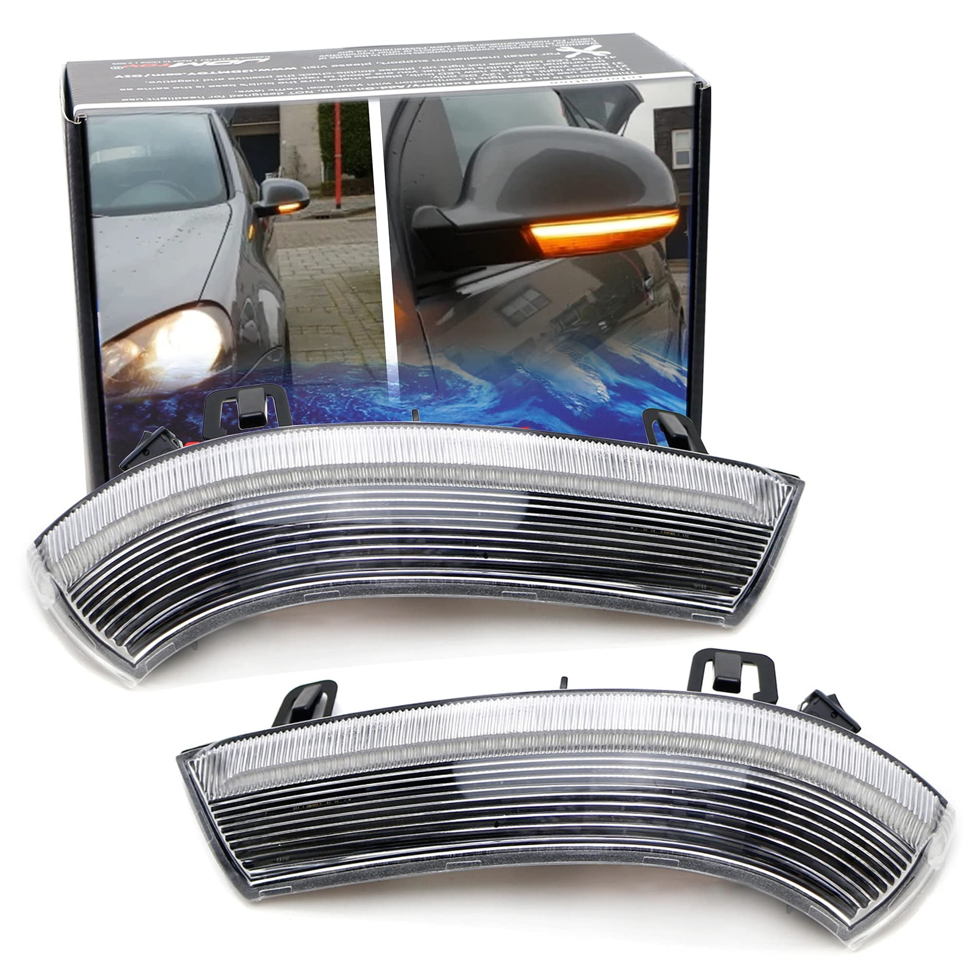 Clear Lens Dynamic Sequential Blink/Flow Full LED Side Mirror Turn Signal Light Assembly Kit For ...