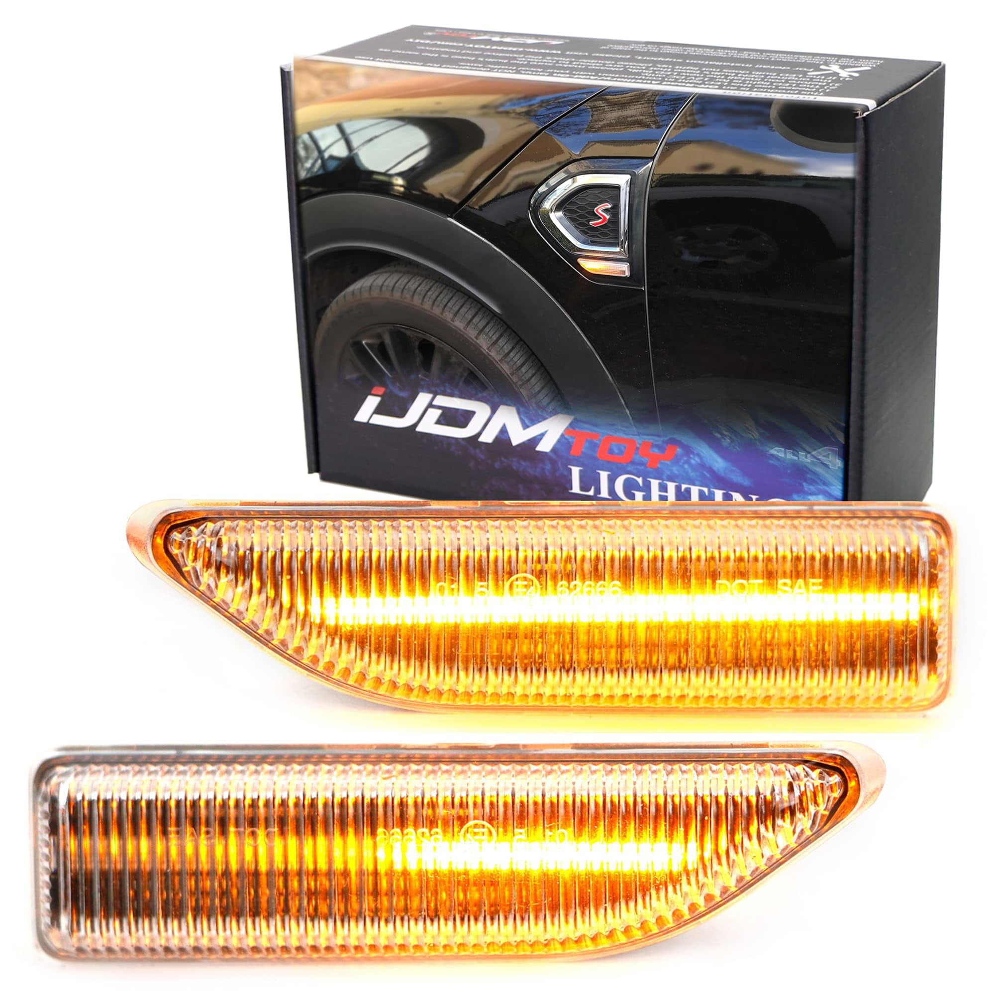 Clear Lens Full Amber LED Dynamic Sequential Blink Fender Side Marker ...