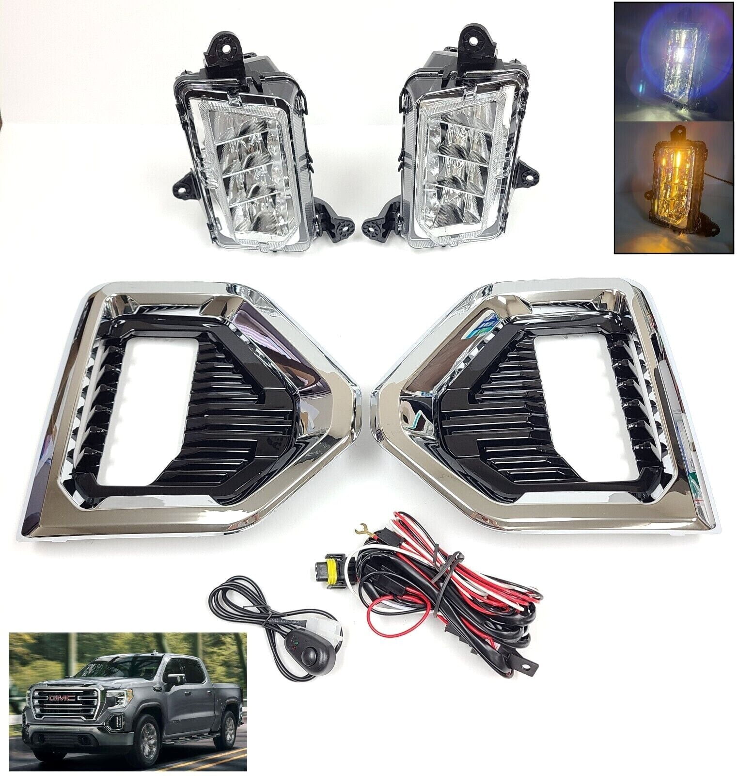 Clear Lens LED Fog Lights Kit for 2019-2021 GMC Sierra 1500 Denali SLT ...