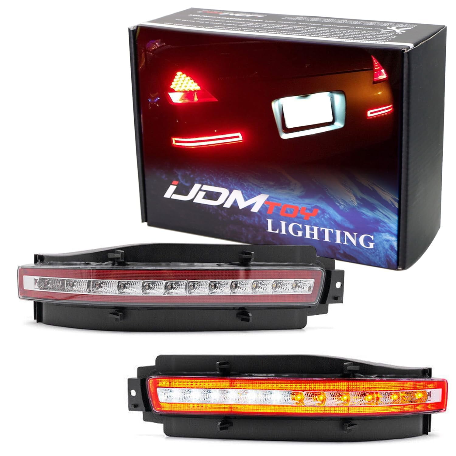 Clear Lens w/Dark Red Interior All-in-One Full LED Lower Bumper Tail Lamps For Nissan 2003-2009 ...