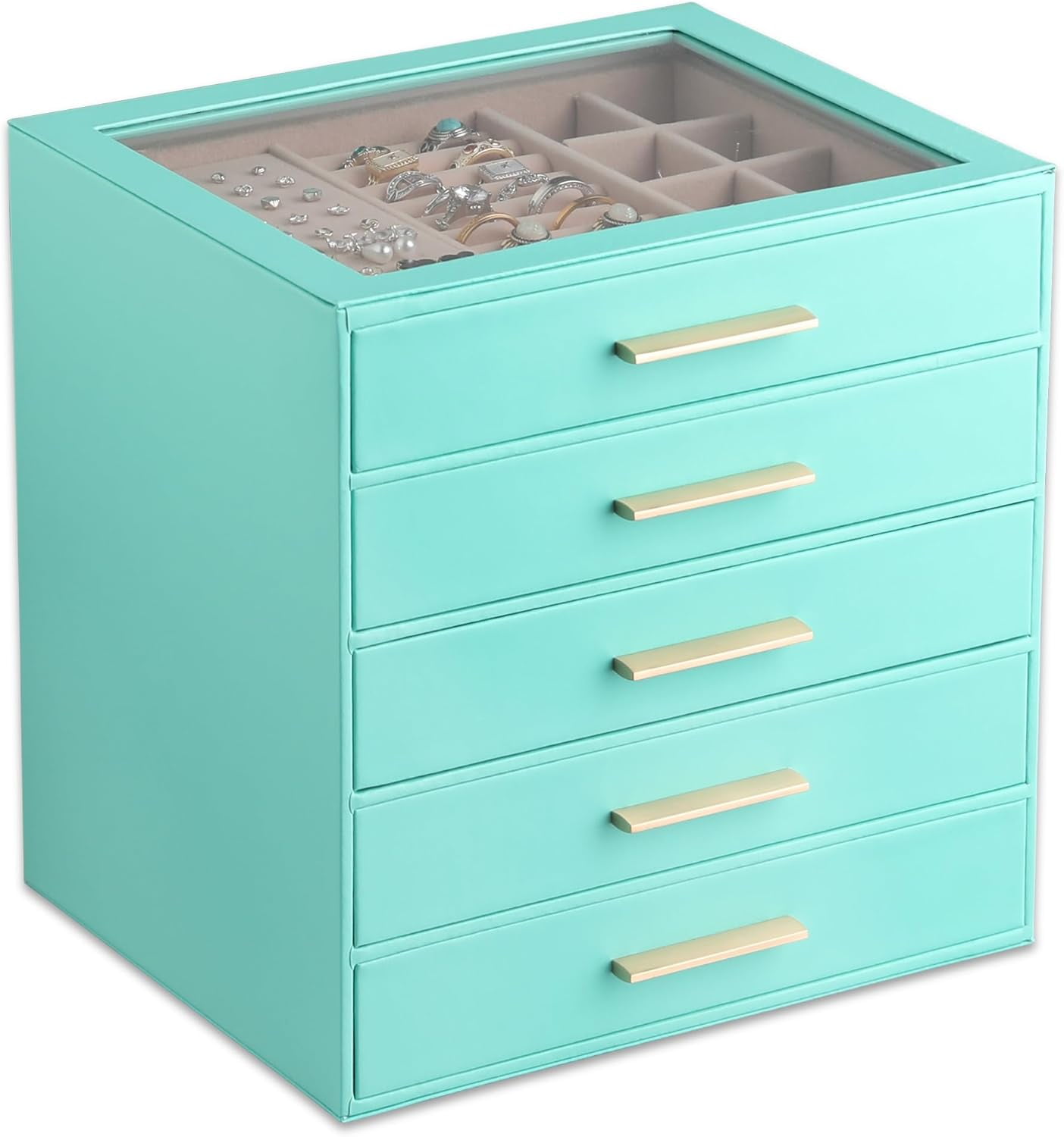 Clear Lid Jewelry Box,5-Layer Jewelry Organizer with Drawer,PU Leather ...