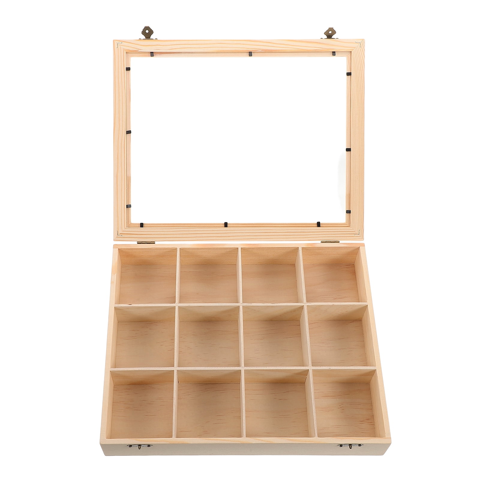 Clear Lid Rock Sample Display Case with Divided 12-Compartments Wooden ...