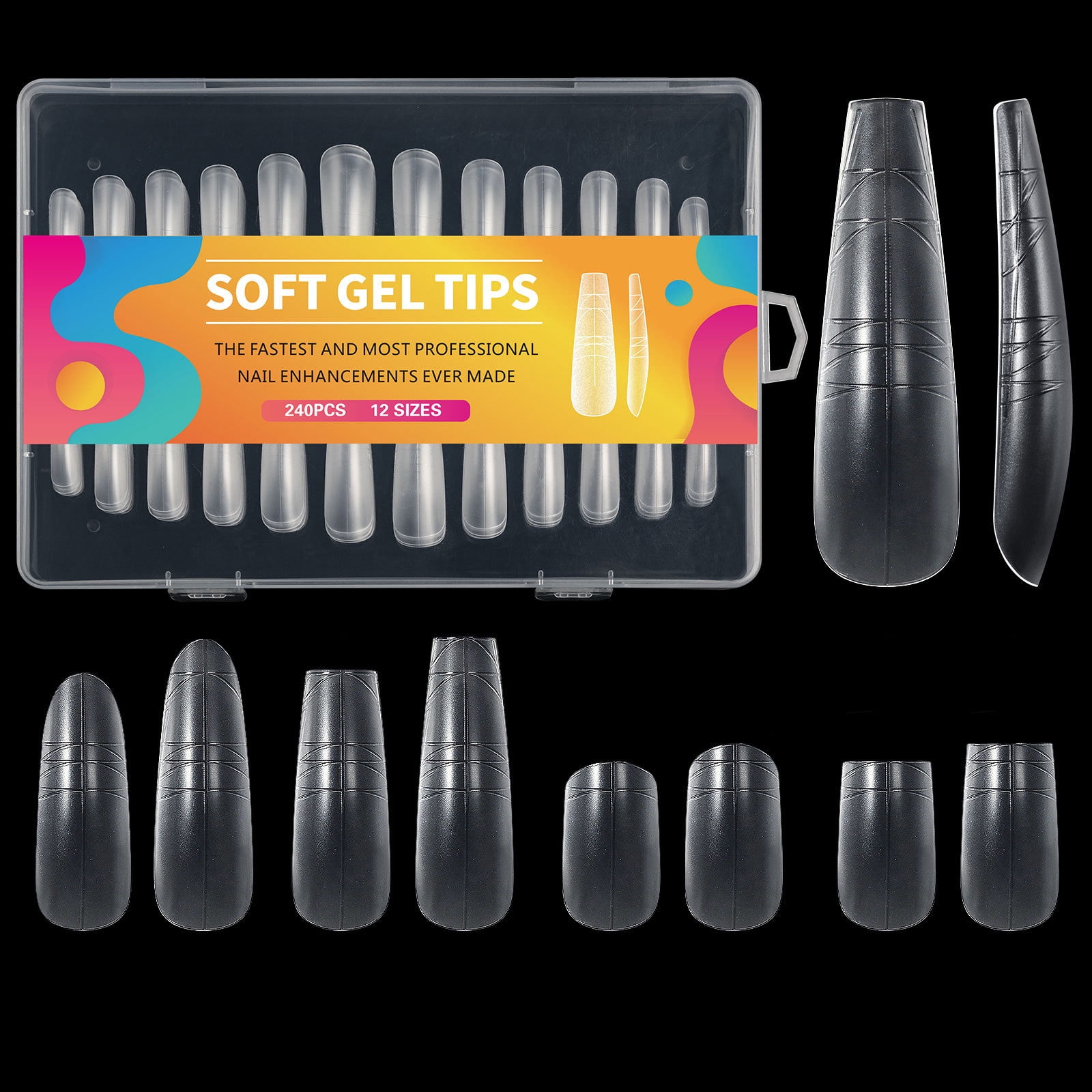Clear Long Nail Extensions Tip 240PCS 12 Sizes Full Cover Transparent ...