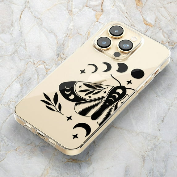 Clear Luna Moth with Moon Phases Witchy Phone Case 17 16 15 14 13 12 11 ...