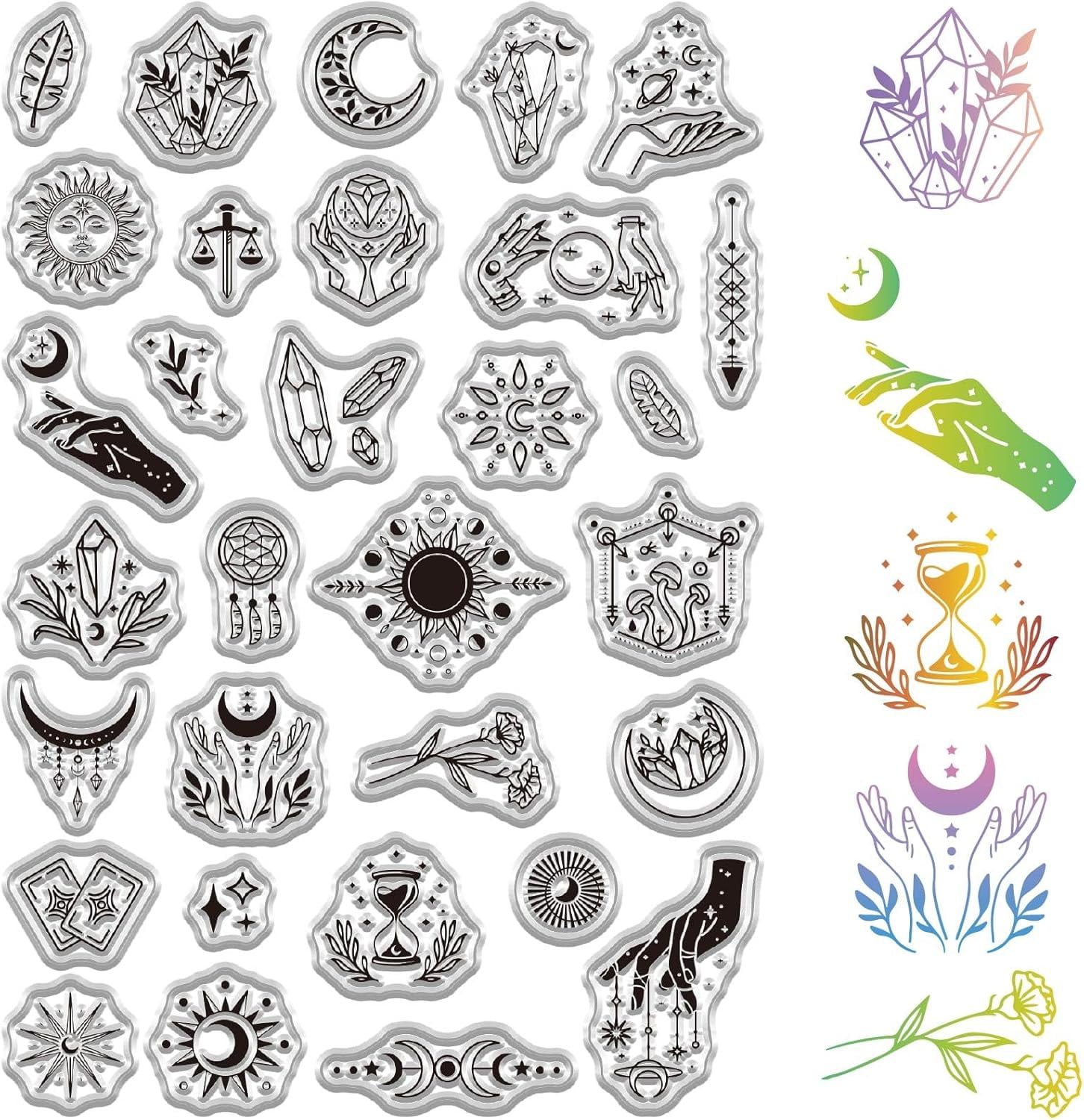 Clear Magic Stamps Sun Moon Rubber Stamp Magic Witch Hand Tarot Crads PVC Reusable Vintage ...