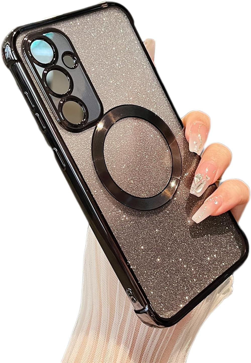Clear Magnetic Case for Samsung Galaxy S24 5G with Gradient Glitter Peice(2 in 1), Luxury ...
